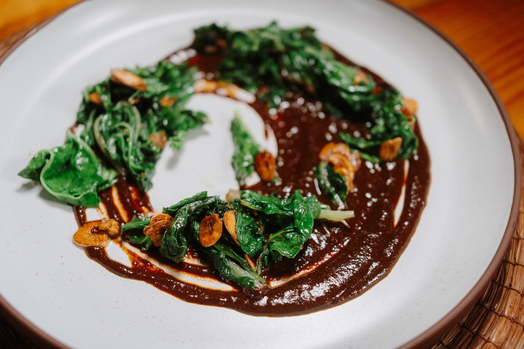 Swiss Chard with Crispy Garlic & Mole Negro – Ya Oaxaca